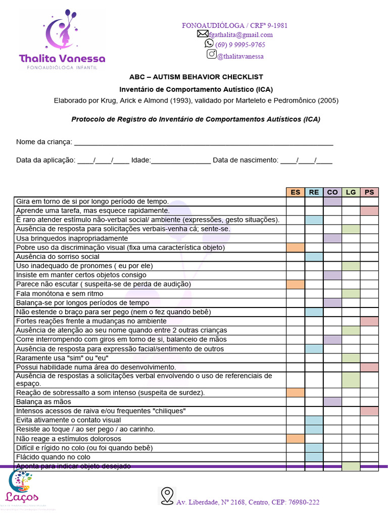 Protocolo ABC | PDF | Espectro do autismo