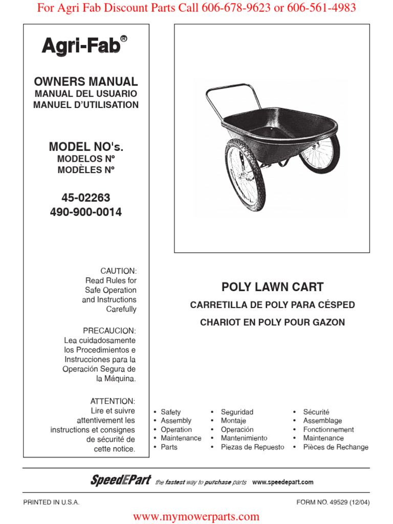 Agri-Fab: Owners Manual | PDF | Nut (Hardware) | Axle