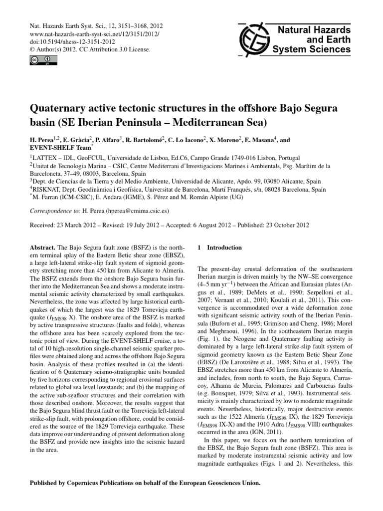 Quaternary Active Tectonic Structures In The Offshore Bajo Segura Basin