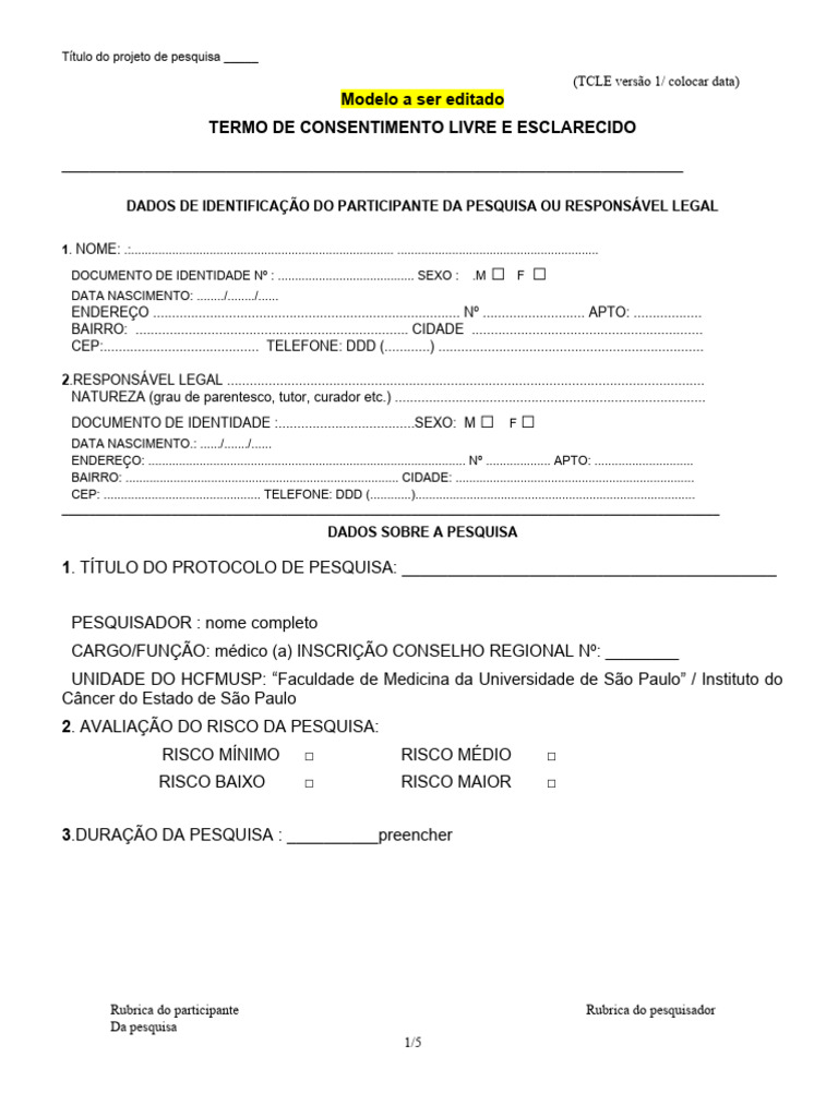 Cep 125 Modelo Tcle 2017a | PDF | Consentimento Livre e Esclarecido ...