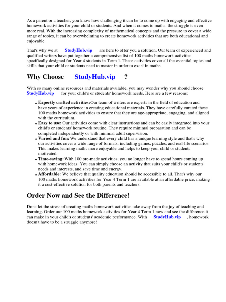 100 Maths Homework Activities Year 4 Term 1 | Download Free PDF ...