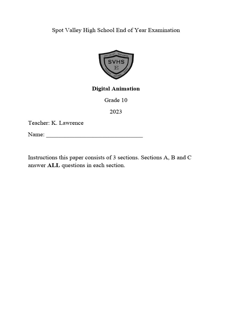 Animation Exam GR 10 2023 | PDF | Animation | Frame Rate
