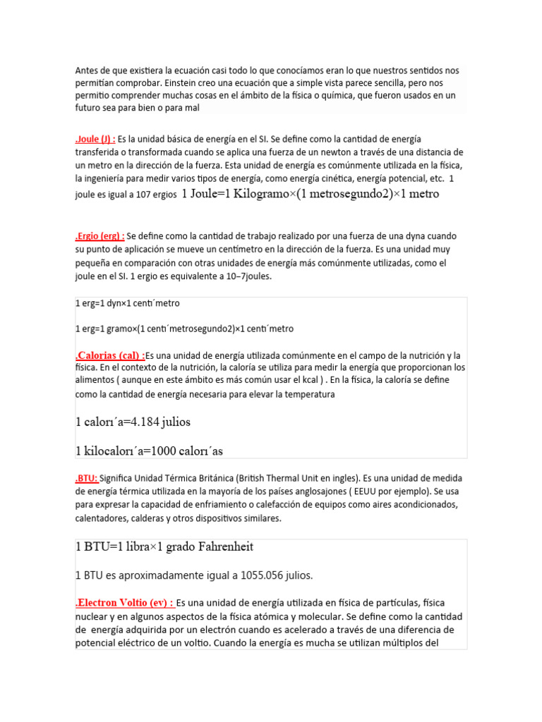 Unidades de Energía: Joules, Calorías y Más | PDF | Electronvoltio ...
