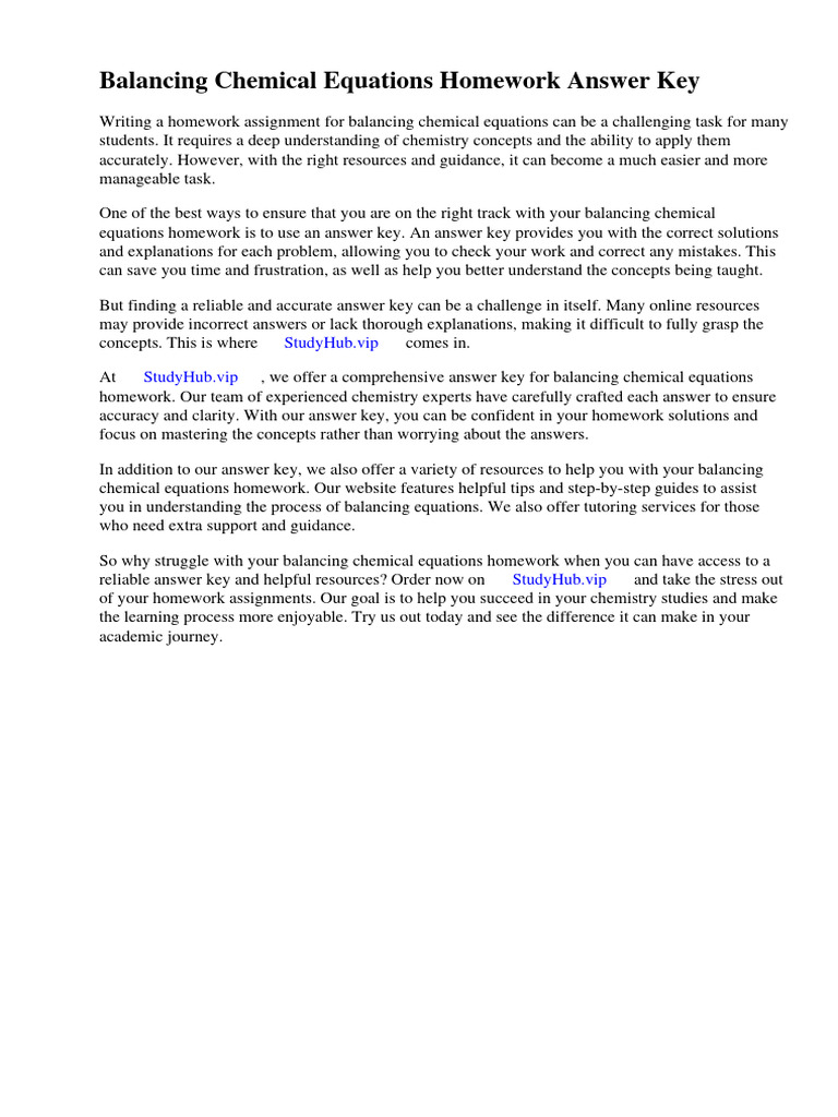 Balancing Chemical Equations Homework Answer Key | PDF | Chemistry ...