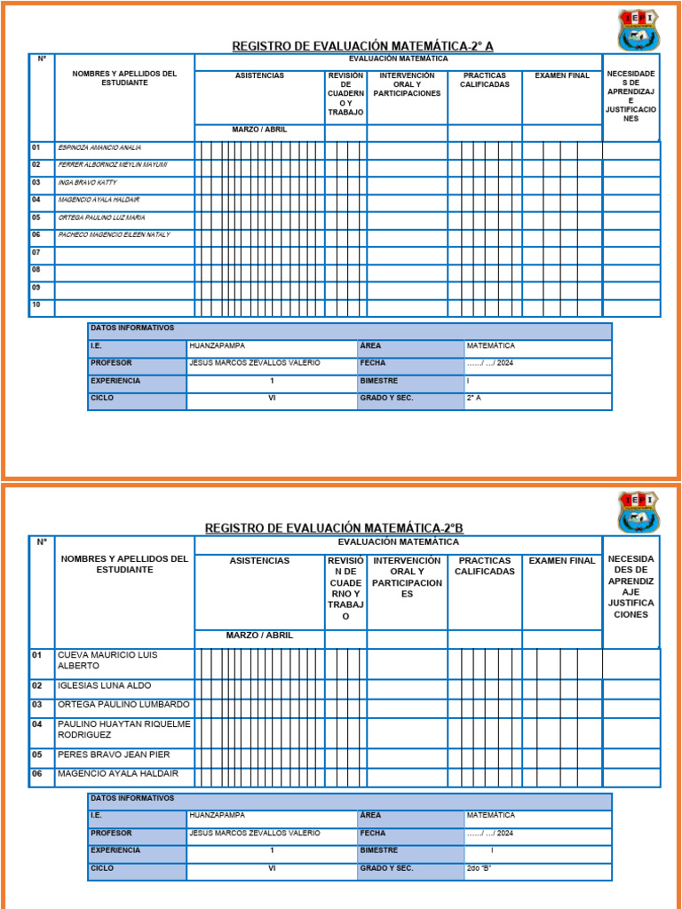 Registro Eval-Mat-Ingles-Tutoria-2024 | PDF