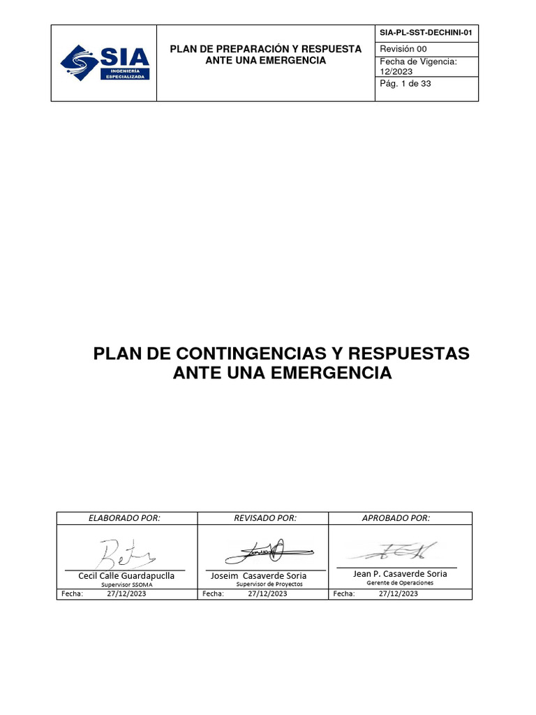 Sia-Plan de Emergencias-Dechini-2312-01 | PDF | Temblores | La seguridad