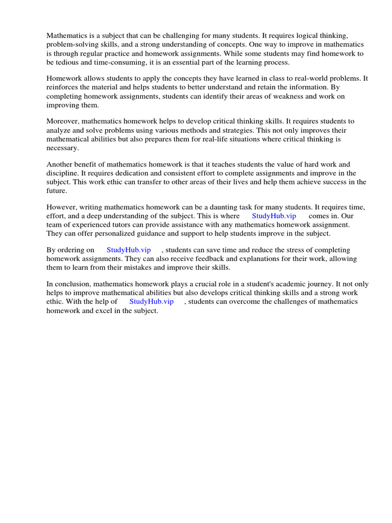 Importance of Mathematics Homework | PDF | Homework | Mathematics