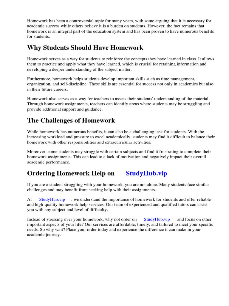 Students Should Have Homework Because | PDF | Homework | Cognition