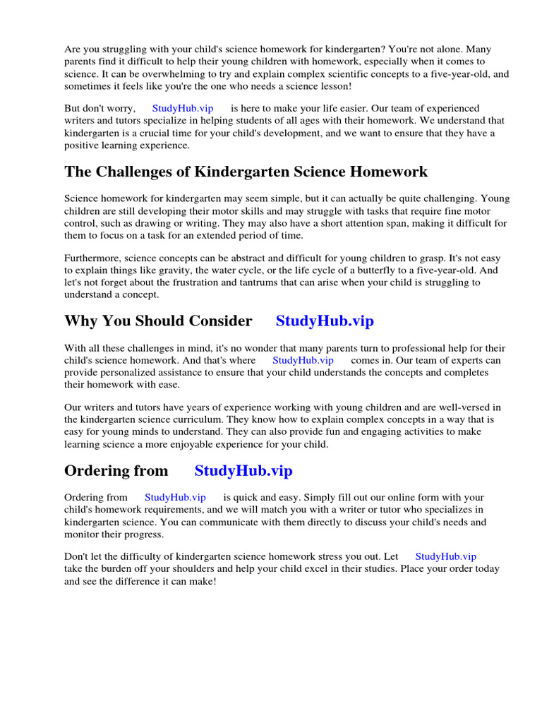 Science Homework For Kindergarten | PDF | Learning | Science