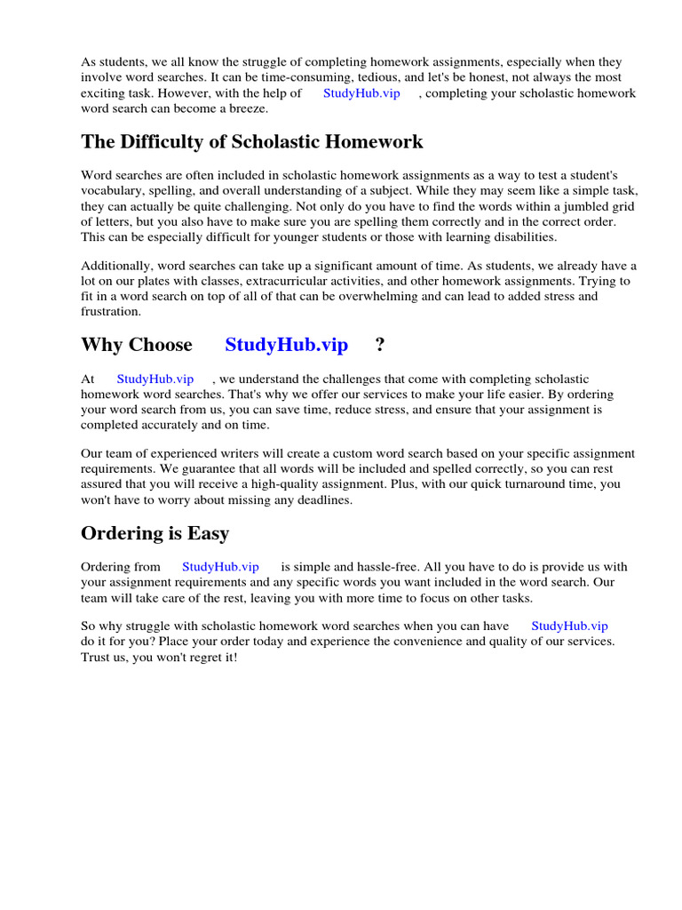 Scholastic Homework Word Search | PDF | Word Search | Reading Comprehension