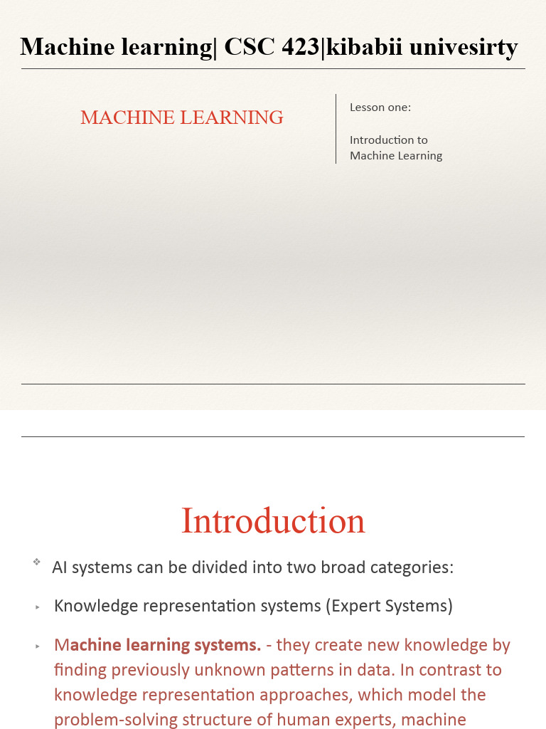 Introduction to Machine Learning | PDF | Machine Learning | Artificial ...