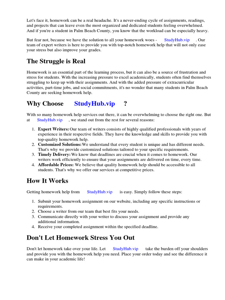 Palm Beach County Homework Help | PDF | Homework | Homeschooling