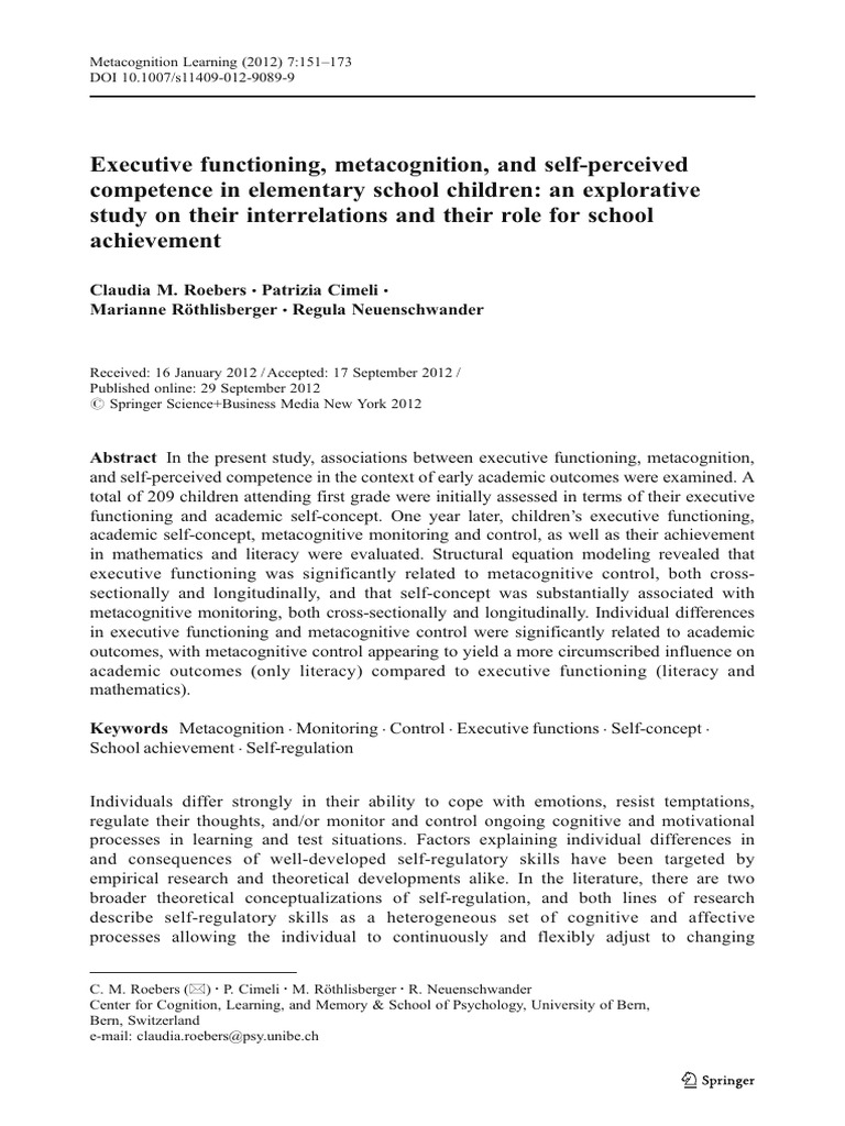 Roebers2012 (Metacognition) | PDF | Metacognition | Executive Functions