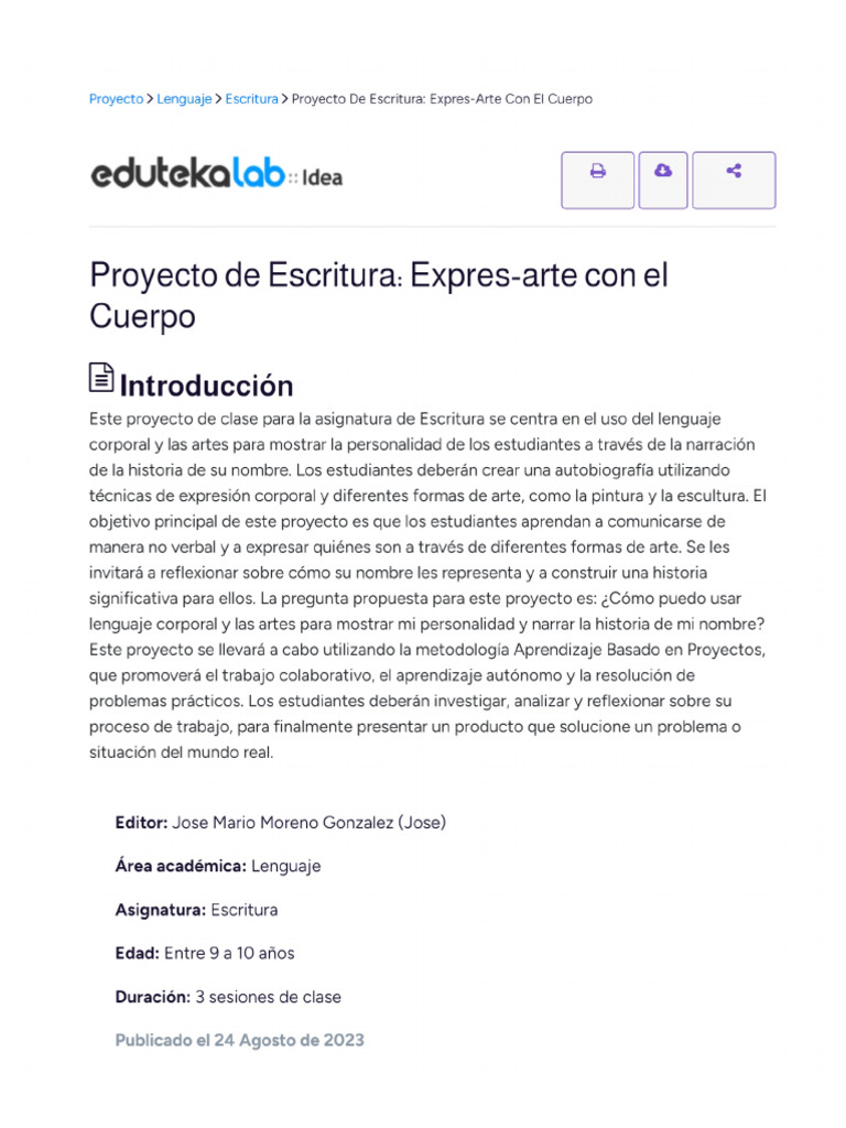 Proyecto de Escritura - Expres-Arte Con El Cuerpo | PDF