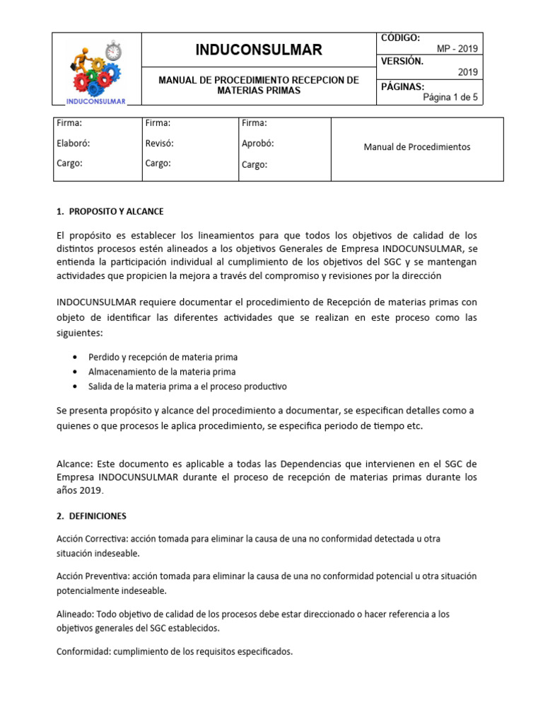 Anexo 2 - Formato Manual de Procedimiento (Simulado) | PDF | Almacén ...