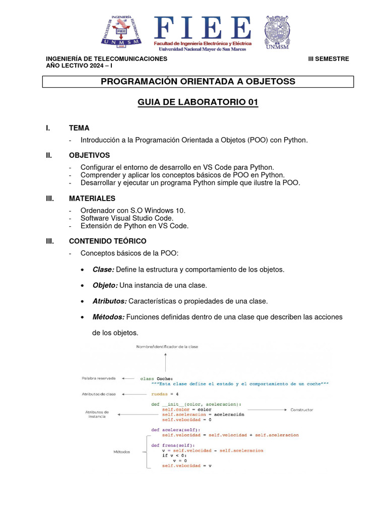 Laboratorio 01 PROGRAMACIÓN ORIENTADA A OBJETOS 2024 | PDF | Programación orientada a objetos ...