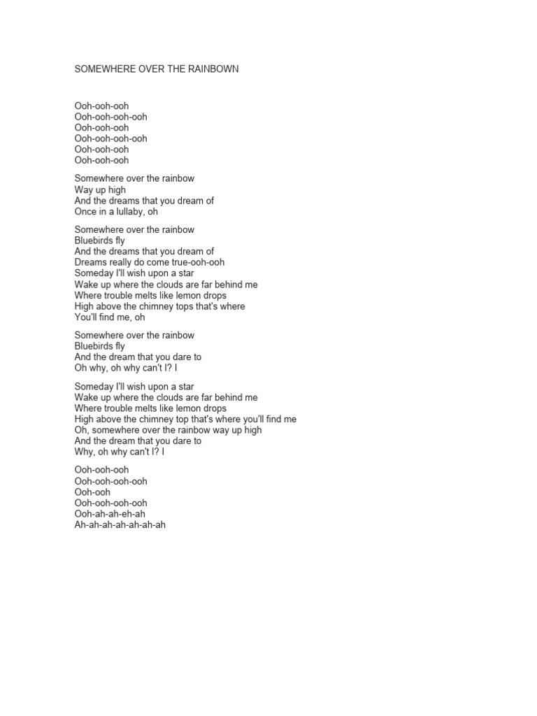 Somewhere Over the Rainbow Lyrics | PDF