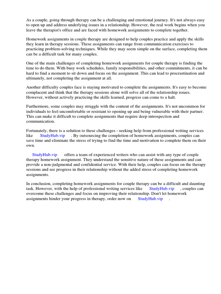 Couple Therapy Homework Assignments | PDF | Psychotherapy | Applied ...