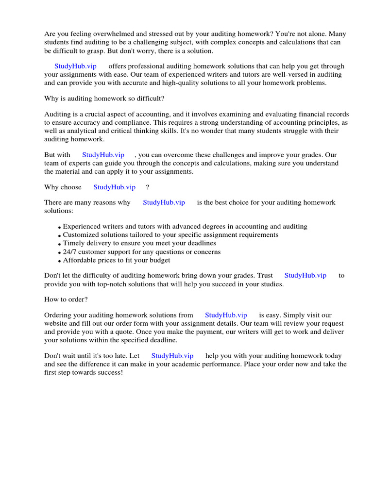 Auditing Homework Help for Students | PDF | Audit | Financial Audit