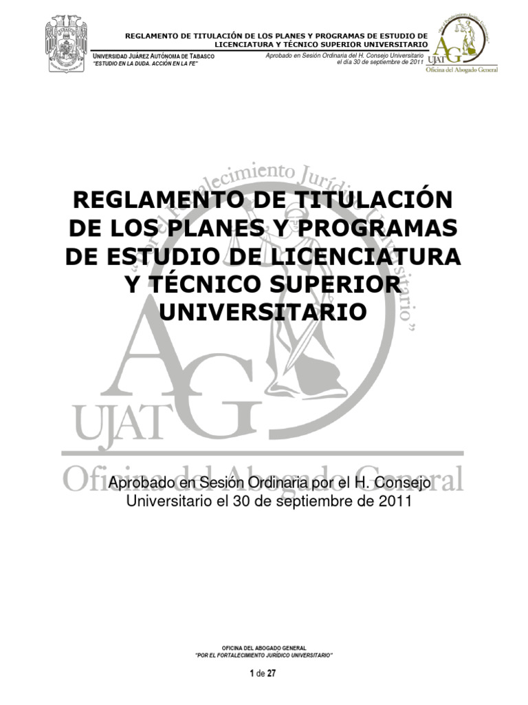 Reglamento de Titulacion de Los Planes y Programas de Estudio de ...