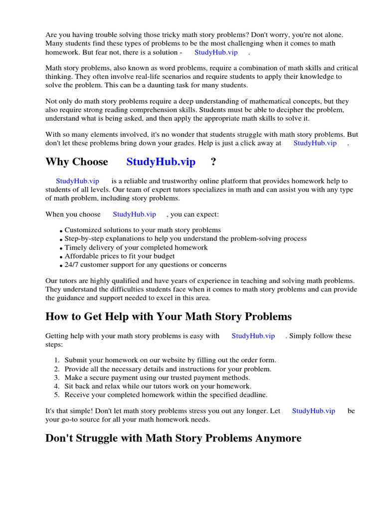 Math Story Problems Homework Help | PDF | Mathematics | National ...