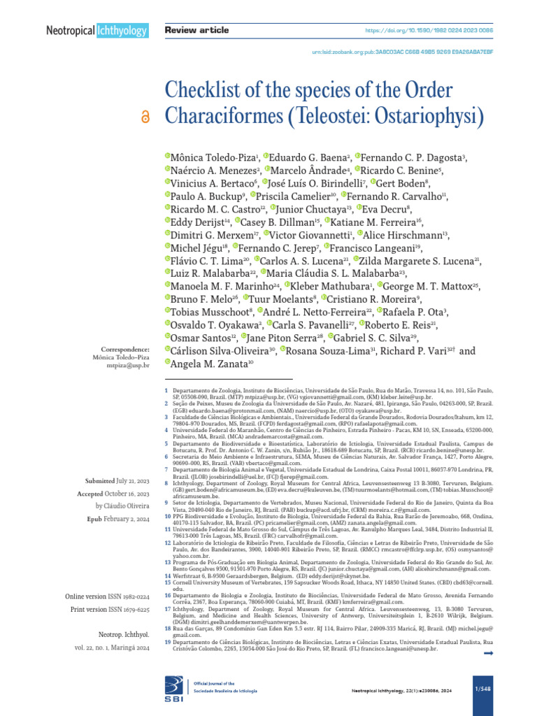 Lista de Espécies de Characiformes | PDF | Brasil | Classificação biológica