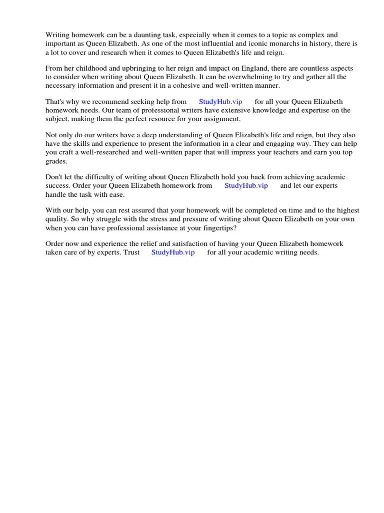 Queen Elizabeth Homework | PDF | Reading Comprehension | Homework