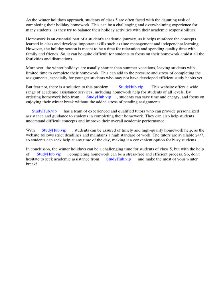 Stress-Free Holiday Homework | PDF | Homework | Reading Comprehension