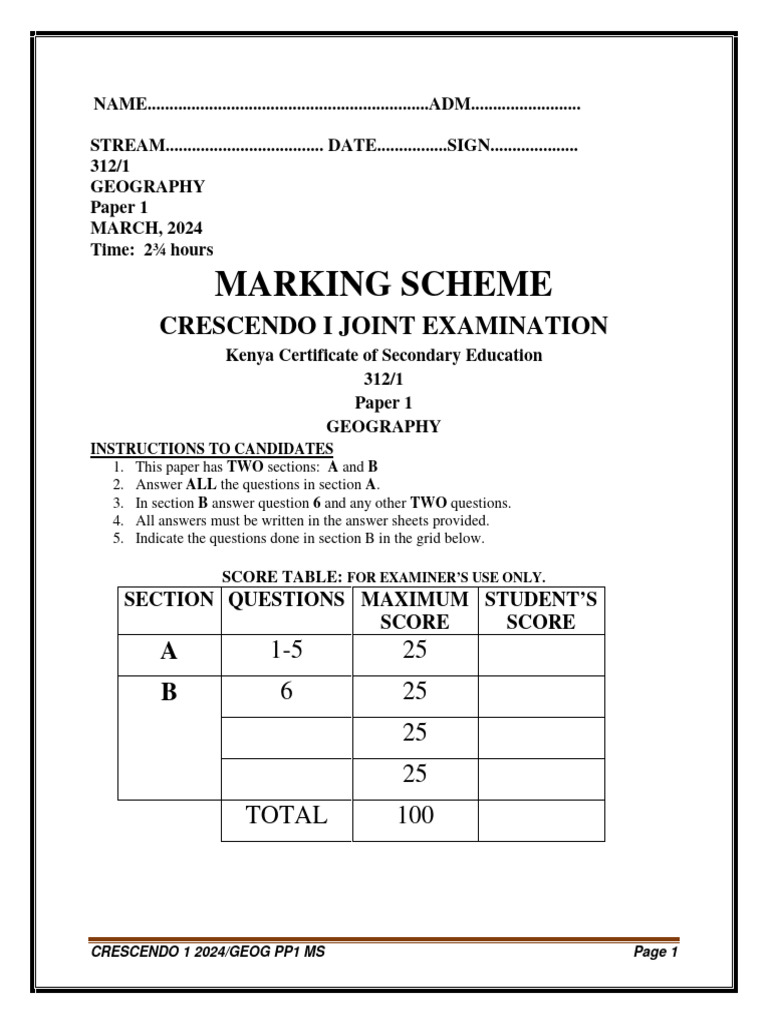 Crescendo 1 2024 Geog Pp1 Ms PDF | PDF | Coast | Plate Tectonics