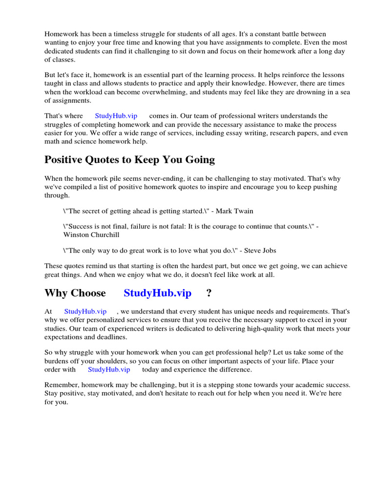 Positive Homework Quotes | PDF | Homework