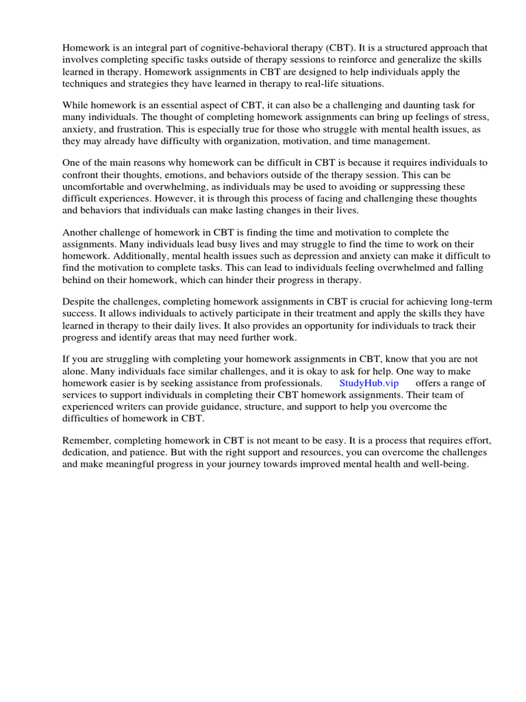 Homework Setting in CBT | PDF | Cognitive Behavioral Therapy ...