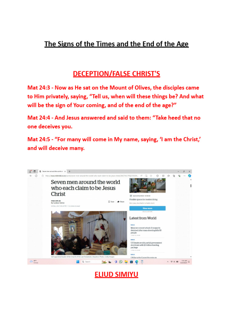 Matthew 24, Mark 13, Luke 21 - OLIVET DISCOURSE - SIGNS OF THE END | PDF | History
