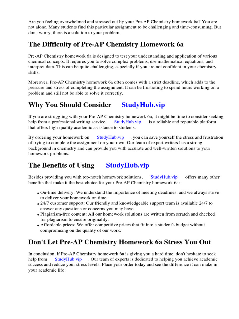 Pre AP Chemistry Homework 6a | PDF | Chemical Reactions | Chemistry