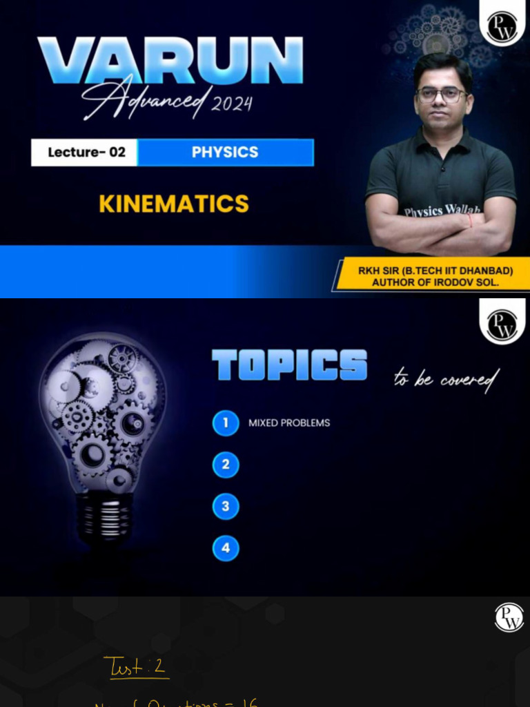 Kinematics 02 - Question Notes - Varun JEE Advanced 2024 | PDF