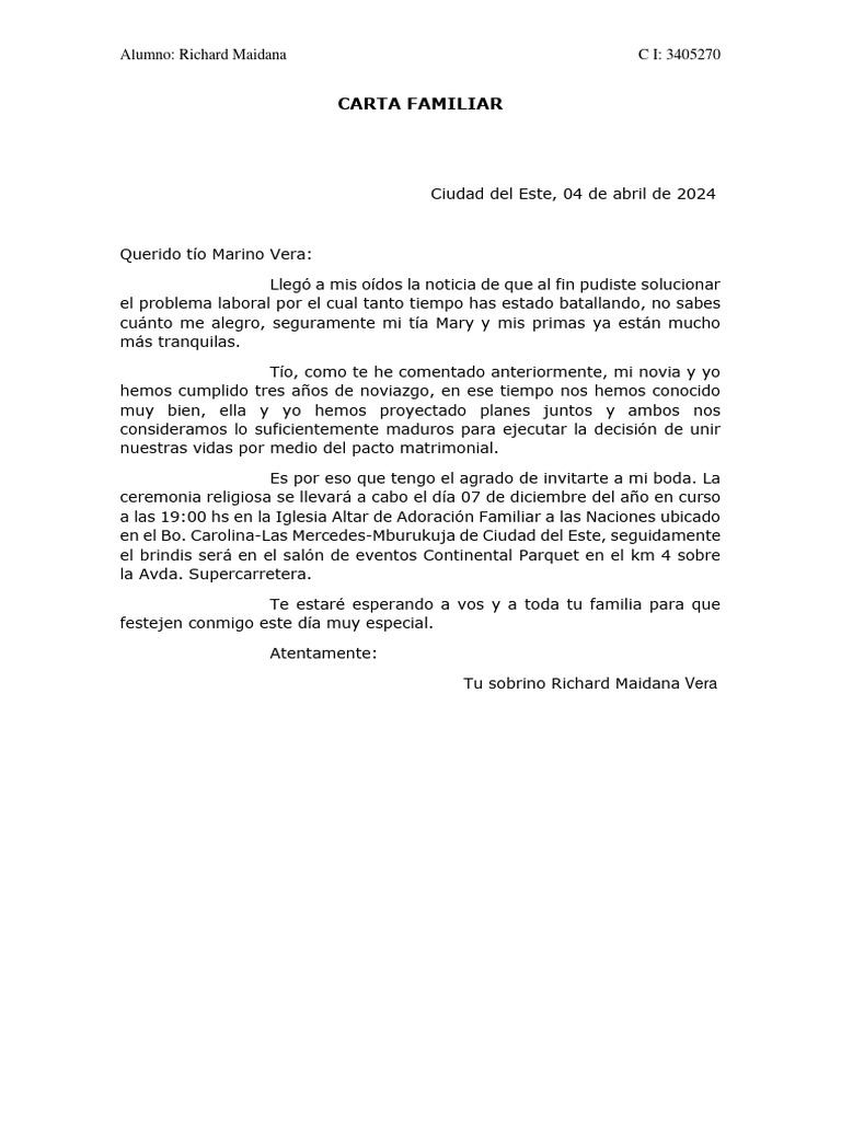 Carta Familiar | PDF | Derecho