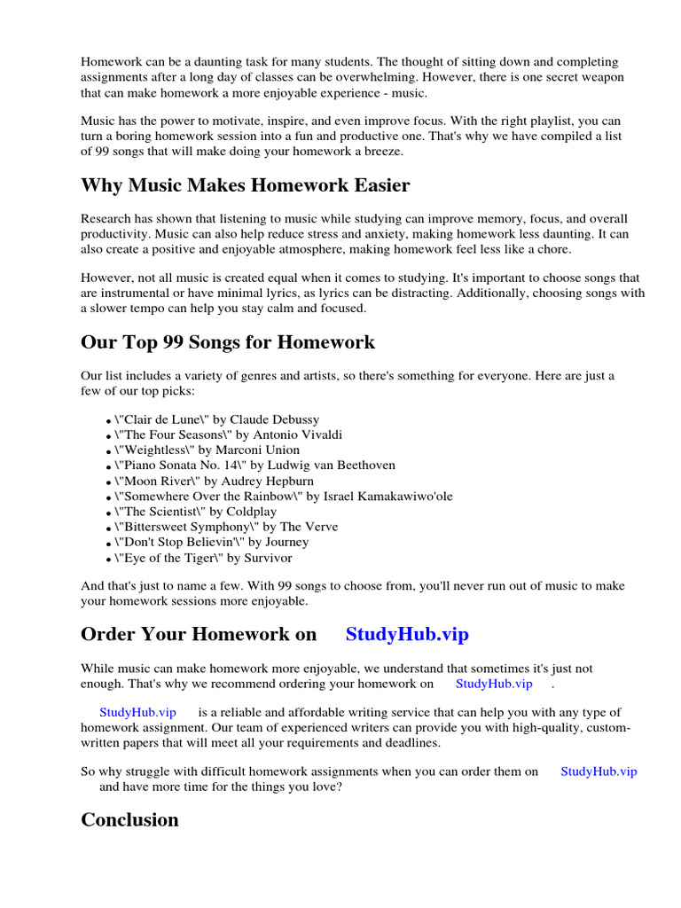 99 Songs That Make Homework Awesome | PDF | Essays | Thought