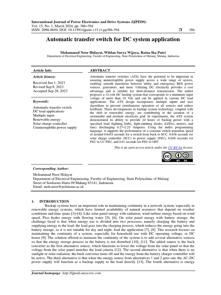 DC Automatic Transfer Switch Design | PDF | Battery Charger | Power Supply