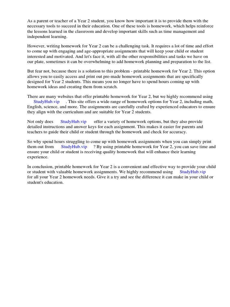 Printable Homework for Year 2 | PDF | Worksheet | Homework