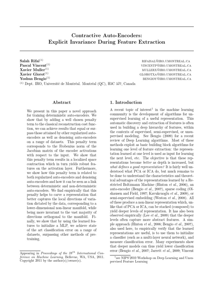 Rifai Et Al. - 2011 - Contractive Auto-Encoders Explicit Invariance During Feature Extraction ...