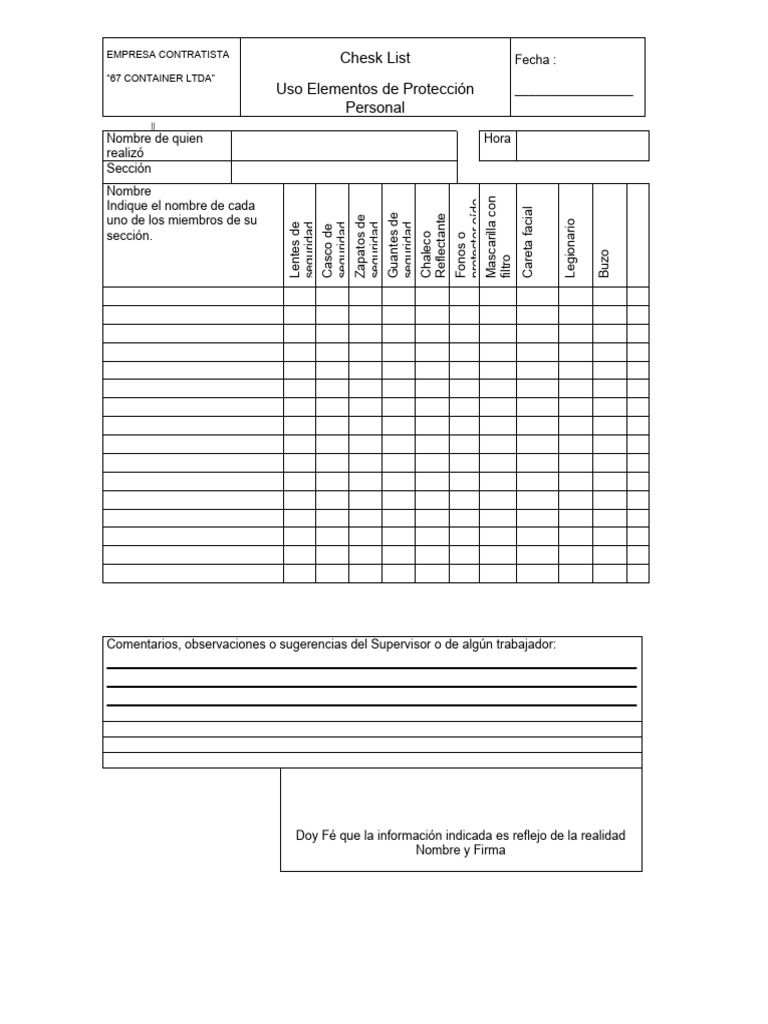 Checklist EPP para Contratistas | PDF