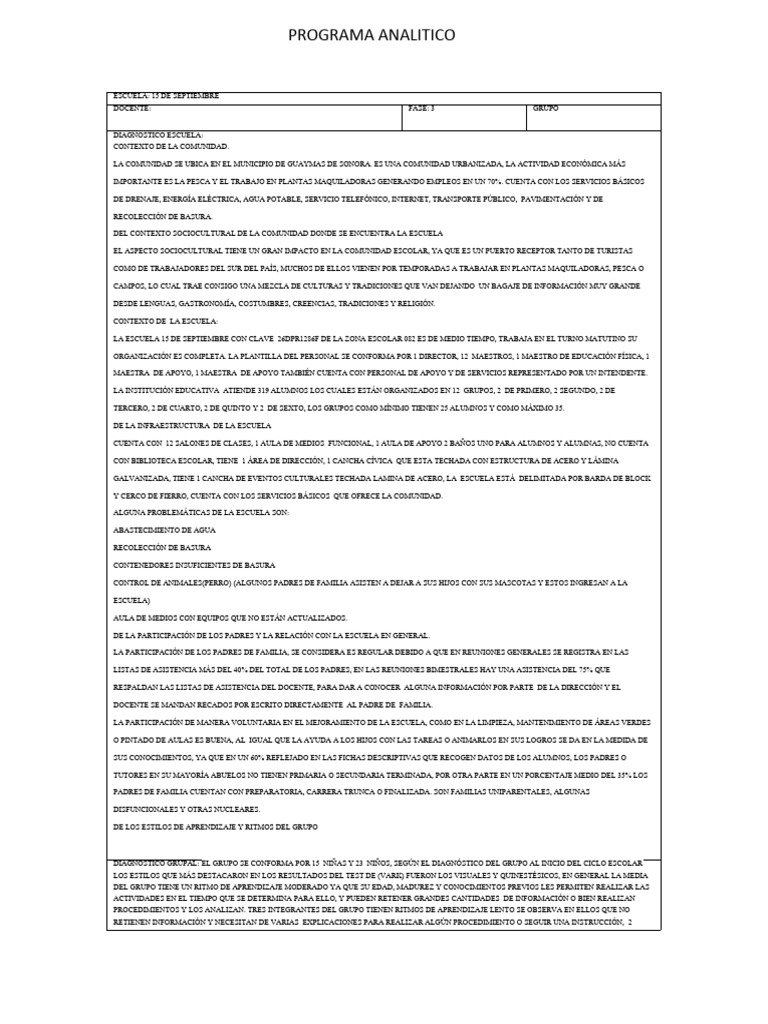 2do Programa Analitico Pdf Aprendizaje Escuelas