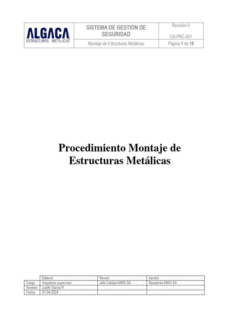 2.00 PRC-011 Montaje de Estructuras Metalicas - Catolica | PDF | Seguridad y salud ocupacional ...