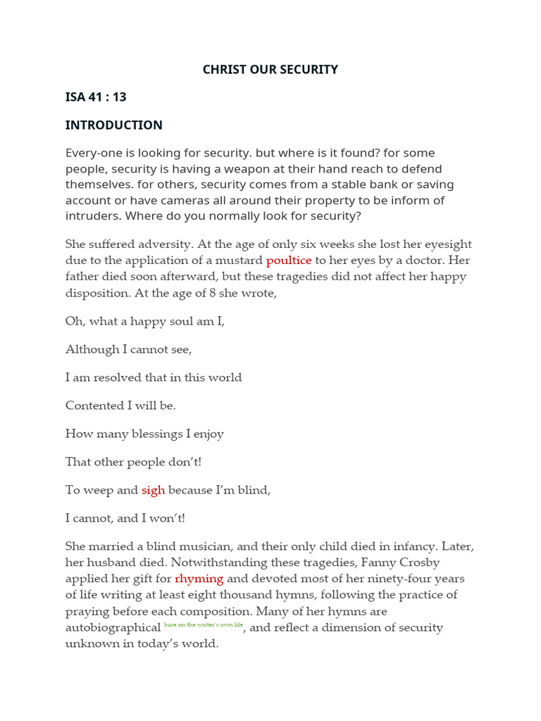 Christ Our Security | PDF | Jesus | Assurance (Theology)