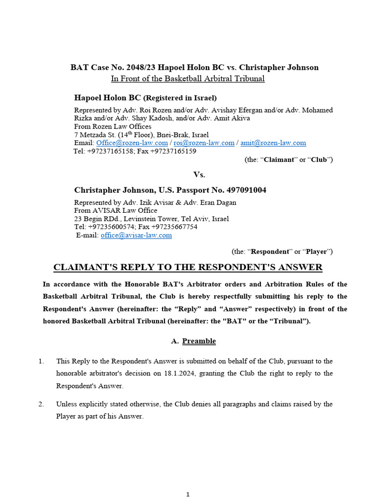 Claimant's Reply To The Respondent's Answer 21.2.24 | PDF | Finance ...