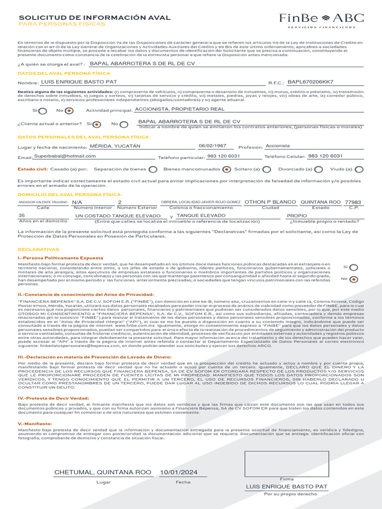 Solicitud Información Aval PF | PDF | Internet