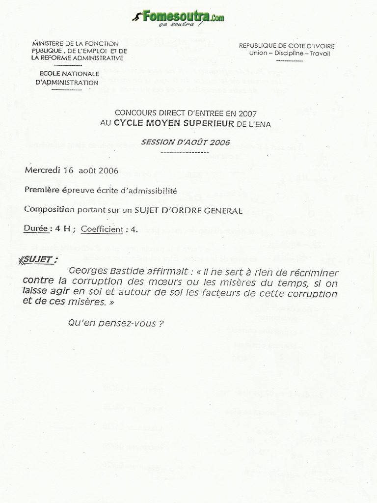 612812af075ccsujet D Ordre General Ena Cycle Moyen Superieur 20 | PDF
