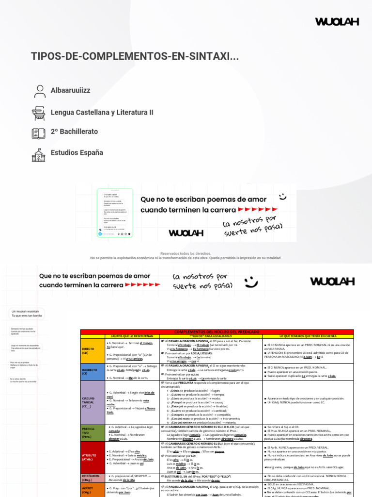 Wuolah Free Tipos de Complementos en Sintaxis PDF | PDF | Oración (Lingüística) | Gramática