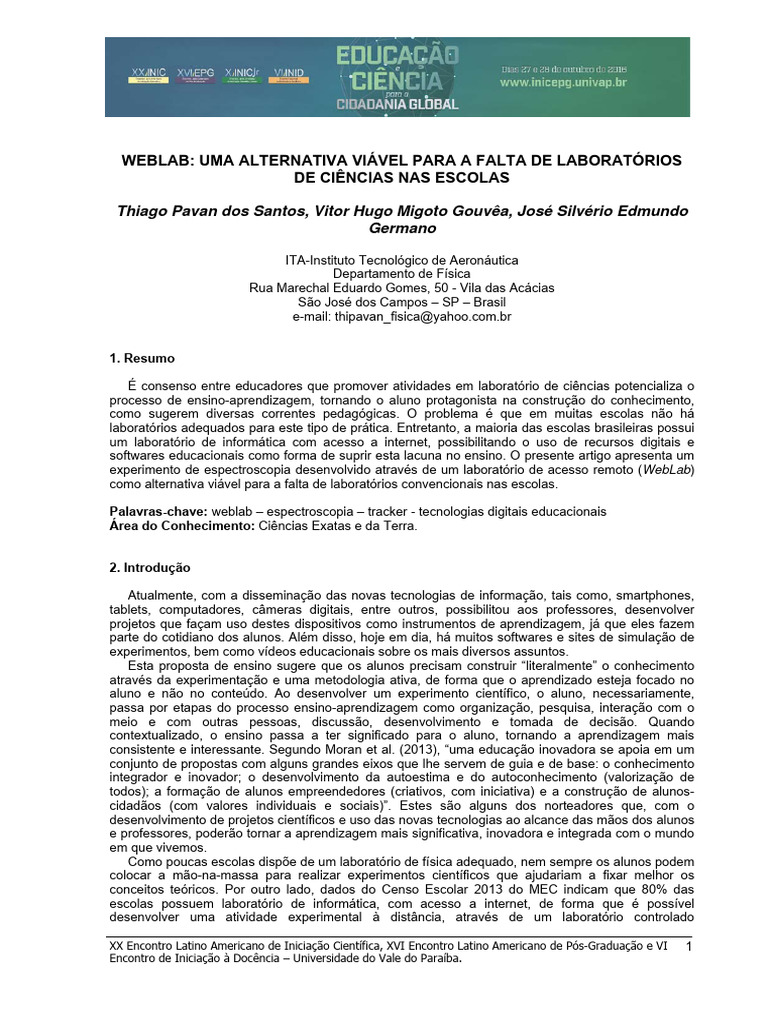 Weblab - Uma Alternativa Viável para A Falta de Laboratórios | PDF | Science | Arduino