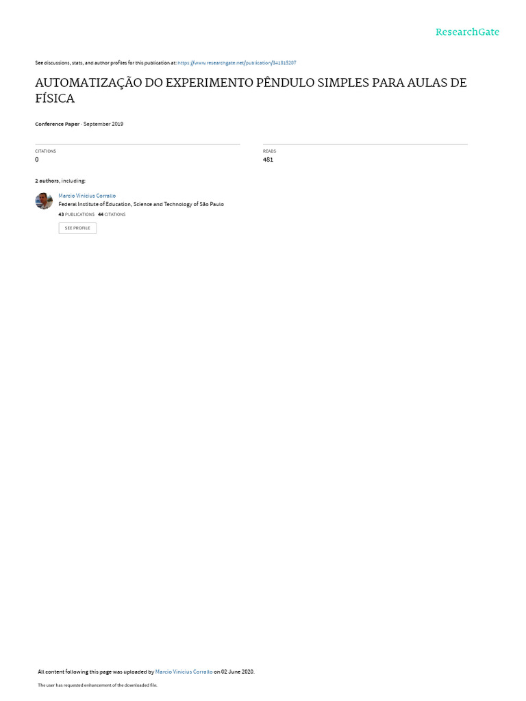 Automatização Do Experimento de Pênlo Simples para Aulas de Física ...