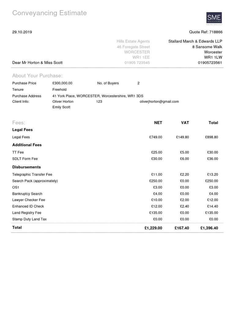 SME Solicitors Conveyancing Quote | PDF | Conveyancing | Value Added Tax